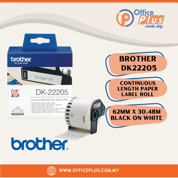 Brother DK-22205 Continuous Paper Label Roll – Black on White, 62mm ...