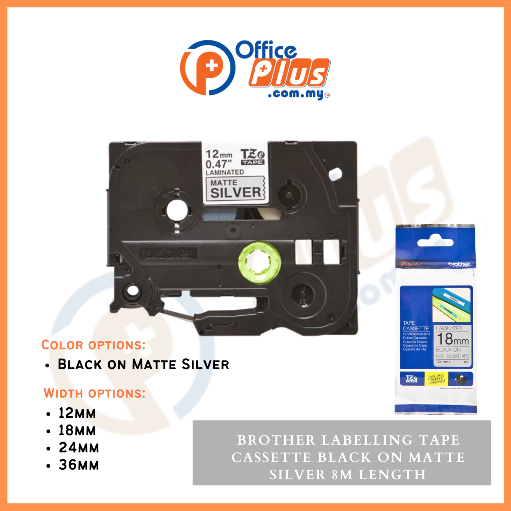 Brother Labelling Tape Cassette Black on Matte Silver - OfficePlus Malaysia