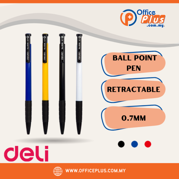 Deli Retractable Ball Point Pen | Pen Mata Bulat 0.7mm - Office Plus